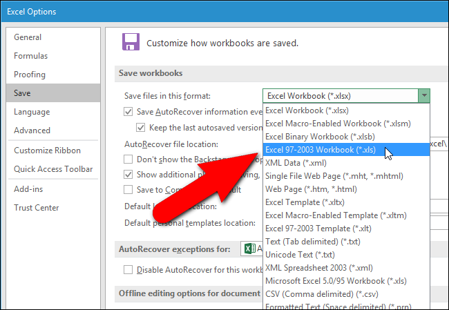excel default file type
