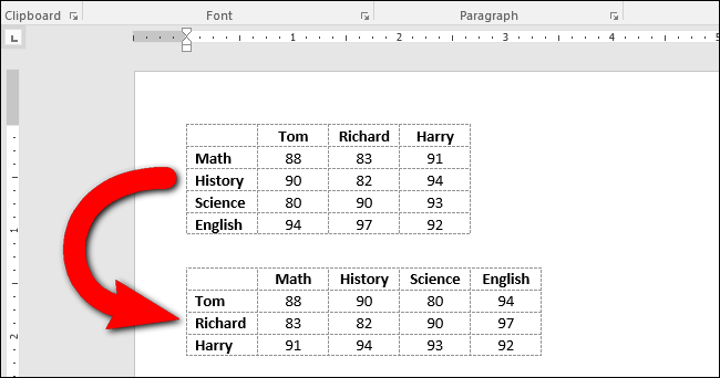 How to Convert a Row to a Column in a Microsoft Word Table