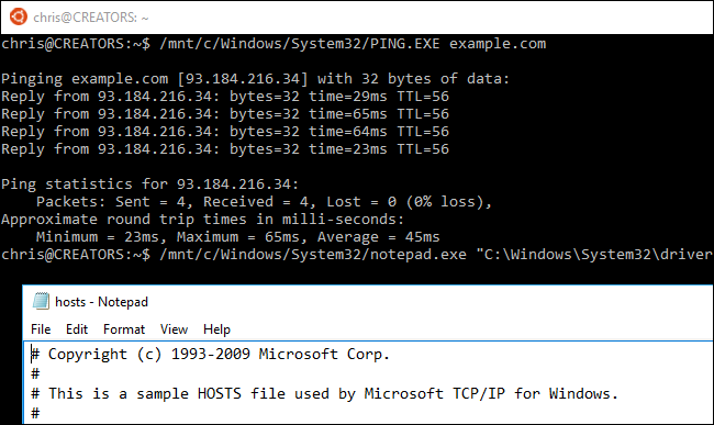 How to Run Windows Programs from Windows 10's Bash Shell