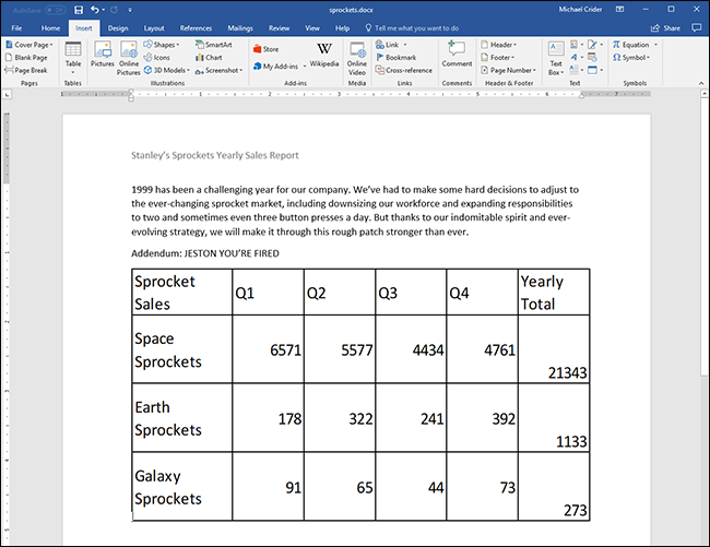 How To Use Excel-Style Spreadsheets in Microsoft Word