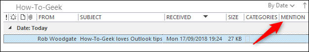 What's the Mention Column for in Microsoft Outlook?