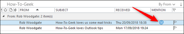What's the Mention Column for in Microsoft Outlook?