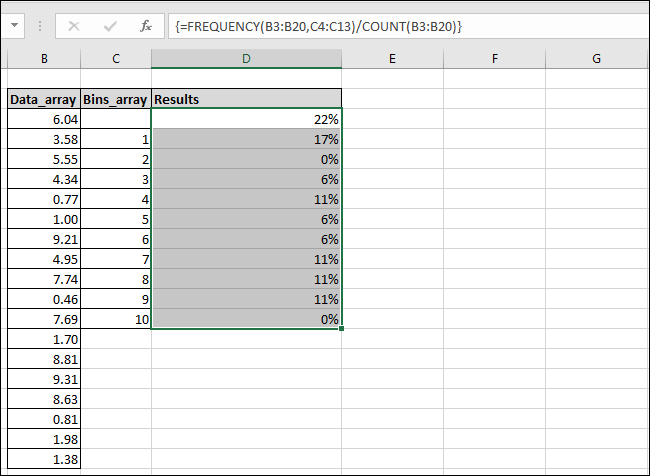 frequency formula statistics excel