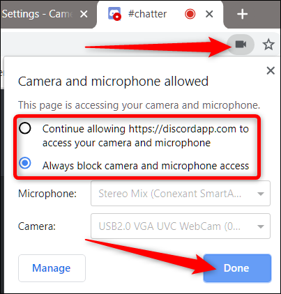 microphone and camera settings
