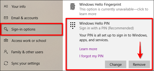 How to Remove Your PIN and Other Sign-In Options from Windows 10