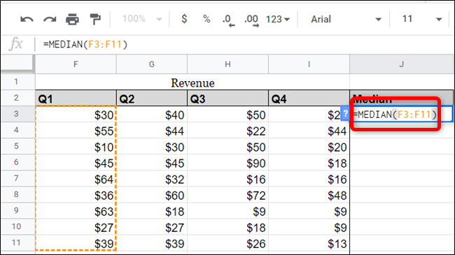 How to Use the MEDIAN Function in Google Sheets