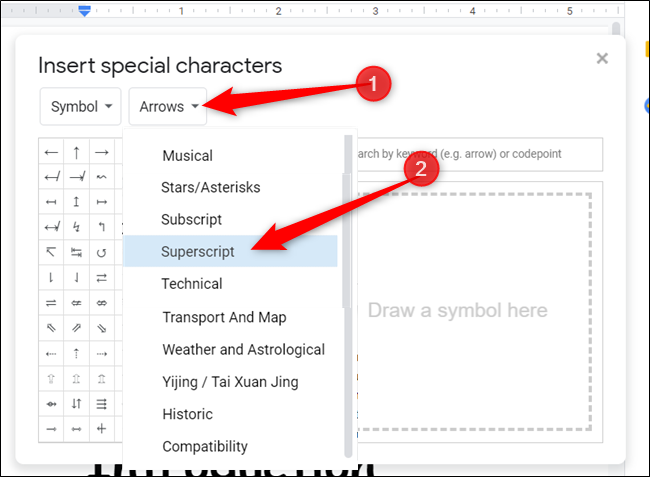 superscript in google docs