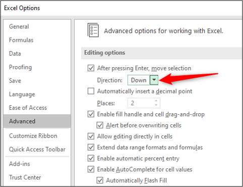 How to Stop Excel From Moving the Selection Box When You Hit Enter