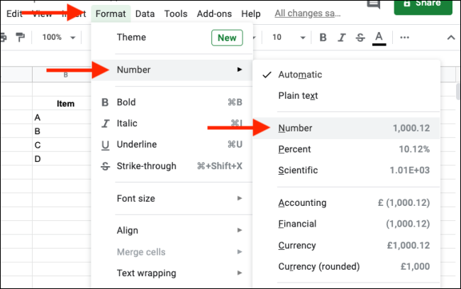 How to Change and Create Custom Number Format in Google Sheets