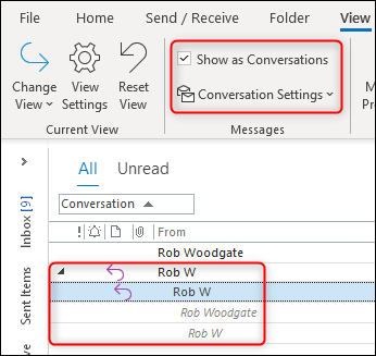 How to Reopen Microsoft Outlook's Conversation View After Sorting a Folder