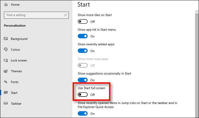 How to Enable or Disable Windows 10's Full-Screen Start Menu