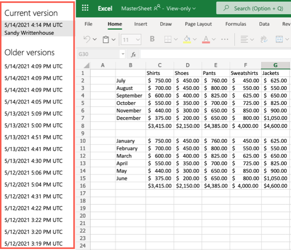 How to View Version History in Microsoft Excel Online