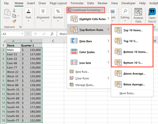 How to Highlight Top- or Bottom-Ranked Values in Microsoft Excel