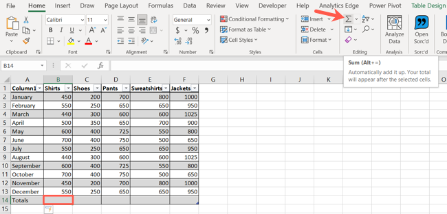 How to Insert a Total Row in a Table in Microsoft Excel