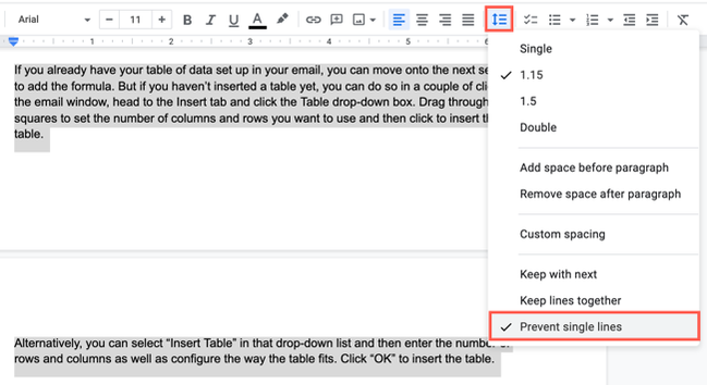 How to Keep Lines of Text Together in Google Docs
