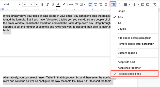 How to Keep Lines of Text Together in Google Docs