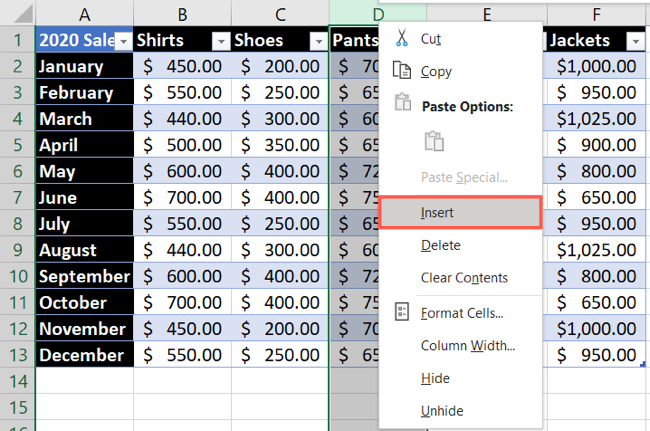 How to Add or Delete Columns and Rows in a Table in Microsoft Excel