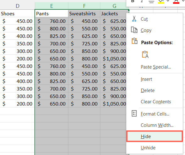 How to Hide or Unhide Columns in Microsoft Excel