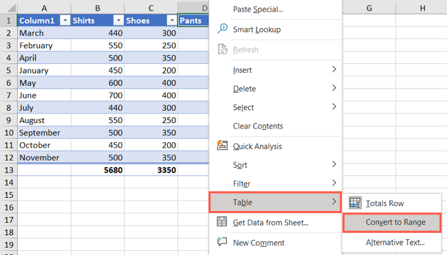How to Convert a Table to a Range and Vice Versa in Microsoft Excel