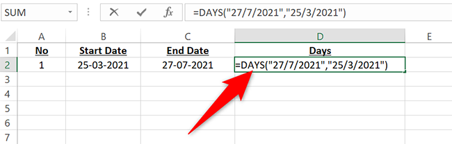 How to Find the Number of Days Between Two Dates in Microsoft Excel