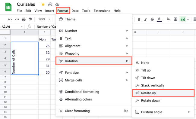 How to Rotate Text in Google Sheets