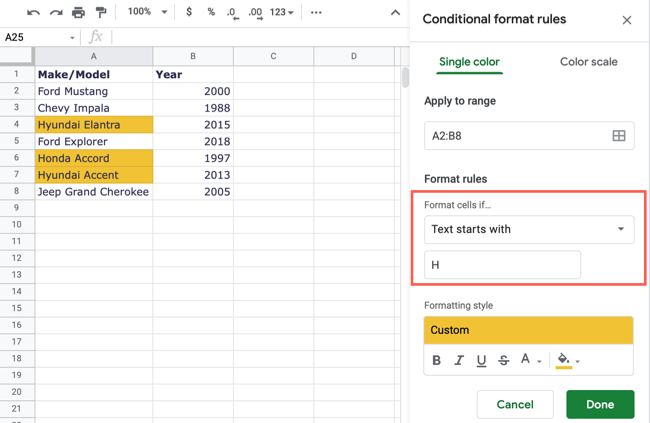 How to Automatically Highlight Certain Text in Google Sheets