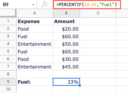 percent difference equation google sheets