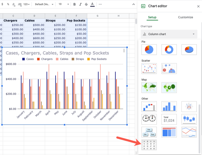 How to Make a Table in Google Sheets Using a Table Chart