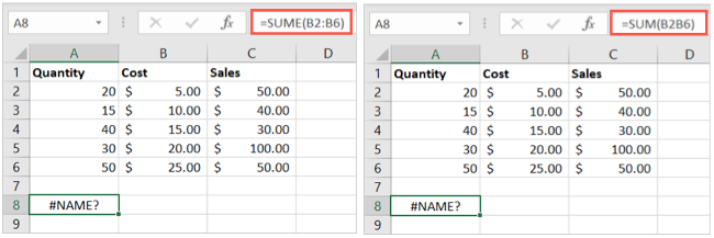 common errors in ms excel