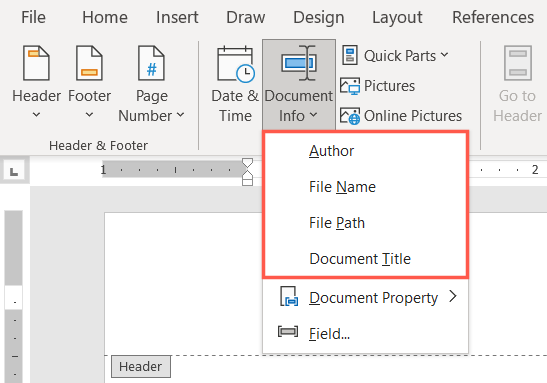 How to Add Document Properties to a Header or Footer in Microsoft Word