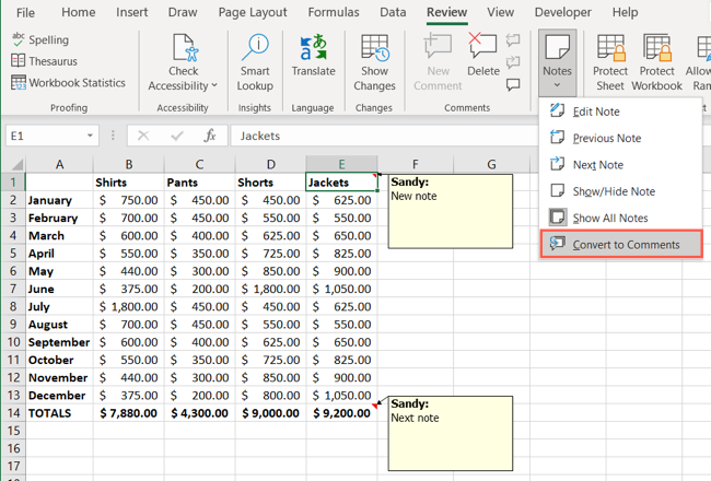How to Add, Edit, Show, and Convert Notes in Microsoft Excel