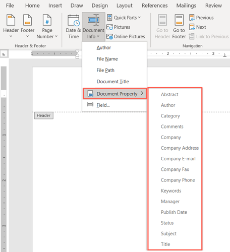 How to Add Document Properties to a Header or Footer in Microsoft Word