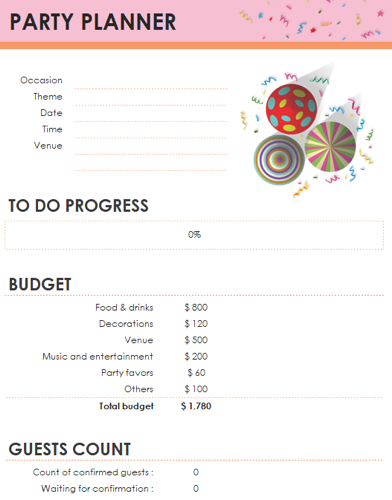 event planning excel template