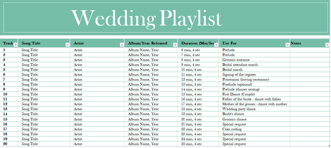 excel wedding template