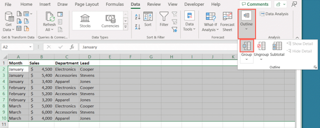 How to Group and Collapse Rows in Microsoft Excel