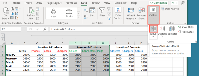 How to Group Columns in Microsoft Excel