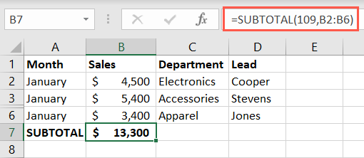 How to Use the SUBTOTAL Function in Microsoft Excel
