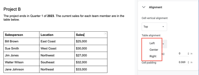 How to Move a Table in Google Docs