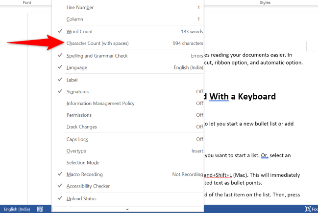 How to Count Characters in Word