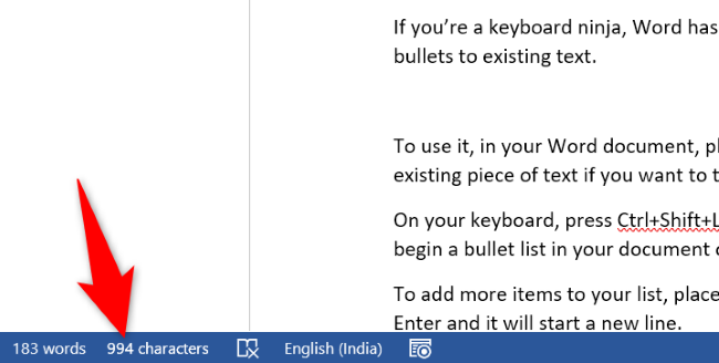 How to Count Characters in Word