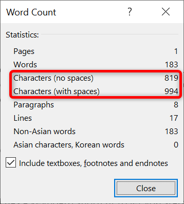 How to Count Characters in Word