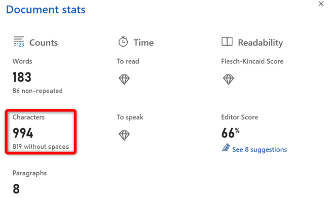 How to Count Characters in Word