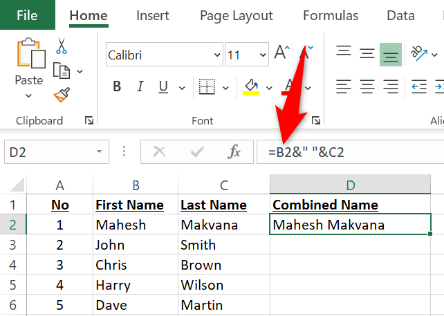 How to Combine First and Last Names in Microsoft Excel