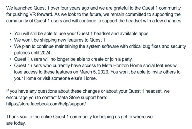 Meta Is Done Supporting Your Quest 1 VR Headset