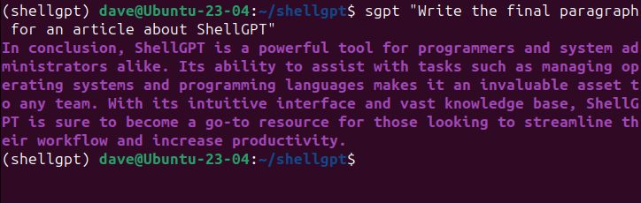 How to Run ChatGPT Using ShellGPT From the Ubuntu Terminal