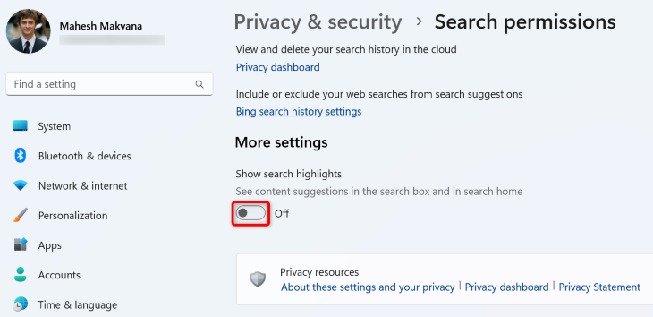 How to Turn Off Search Highlights on Windows 11