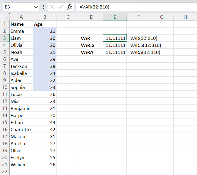 How to Calculate Variance in Microsoft Excel