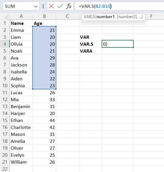 How to Calculate Variance in Microsoft Excel