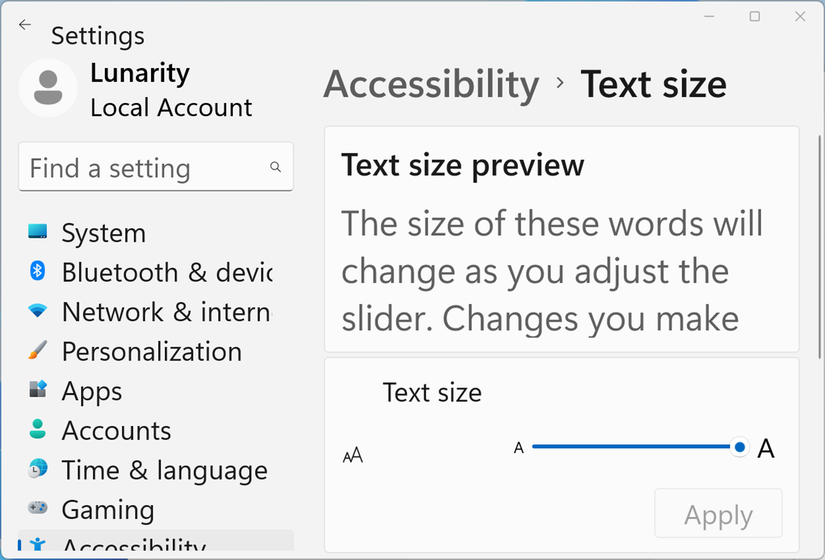 computer font size change