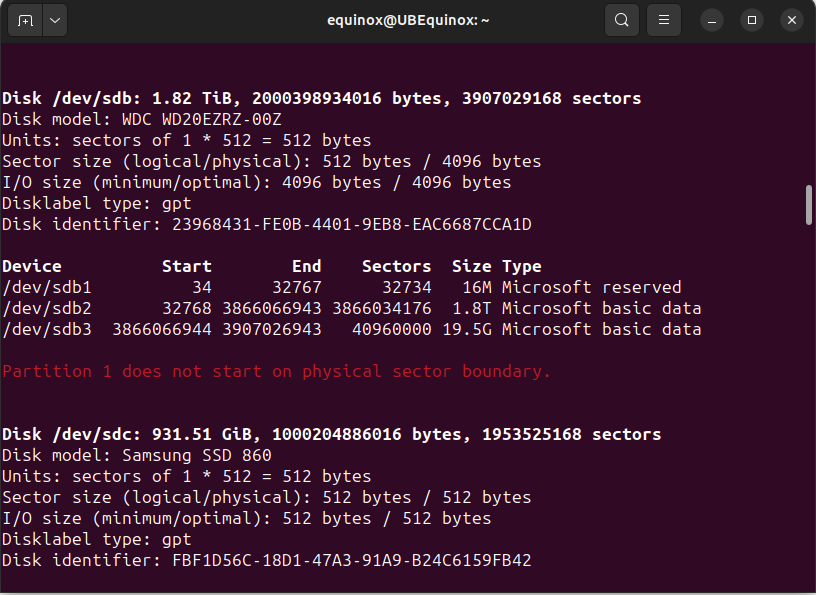 List the partition tables in Ubuntu